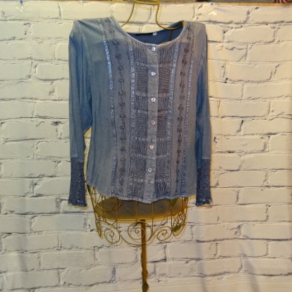 L'Pogee | Tops | Lpogee Hand Made In India Blue Button Down Blouse ...